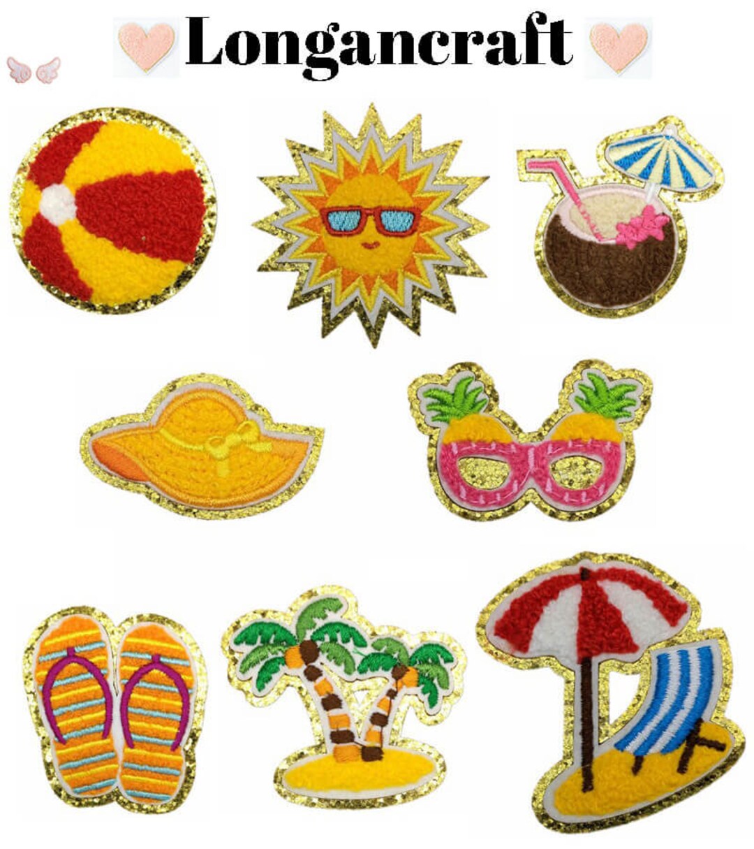 Summer Patches, Travel Chenille Patch, Palm Tree, Sun, Flip Flops ...
