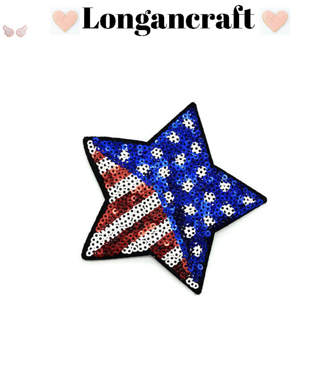 2pcs USA Flag Sequin Patch, Star Patches, Glitter American Flag Patch ...