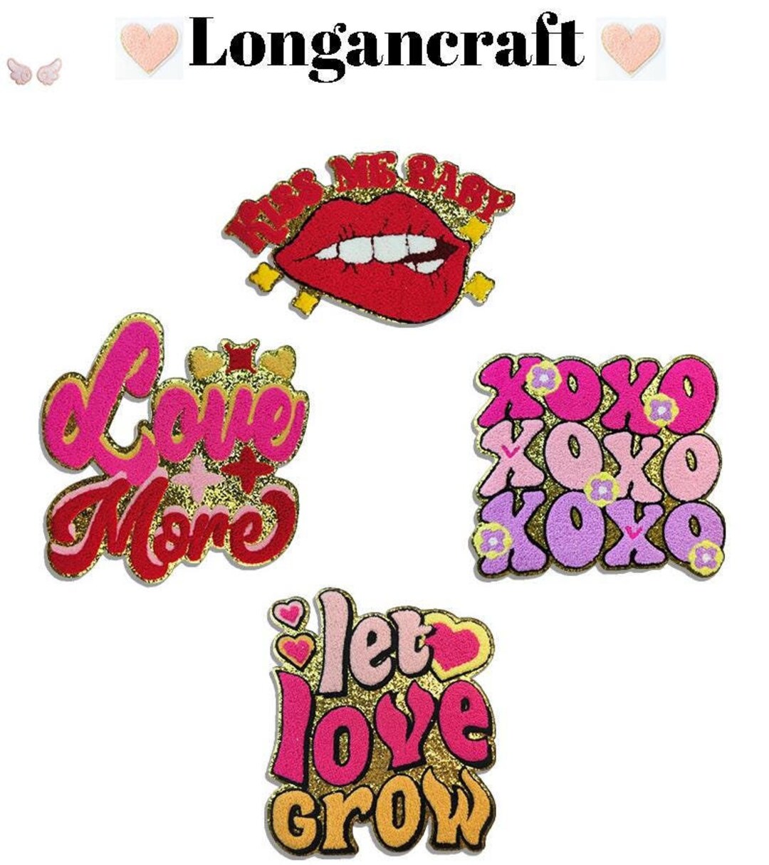 Love Chenille Patch, Large Letter Love Patch, Lip Patch, Gold Glitter Embroidered Patch, Iron on ...