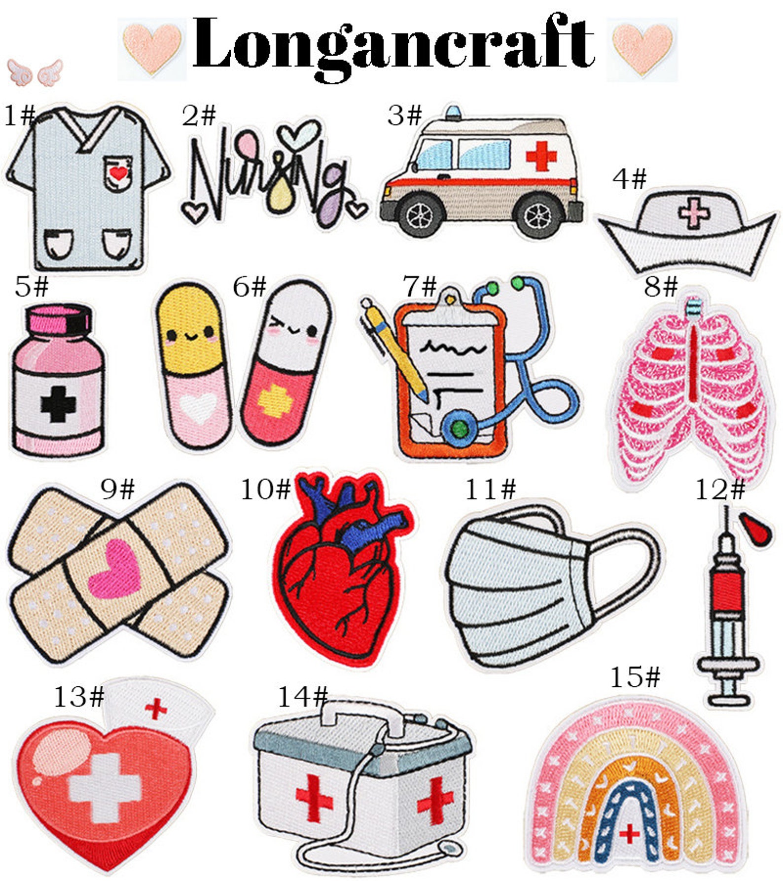 Medical Elements Embroidery Patch, Nurse Patch, Heart Patches, Pill ...
