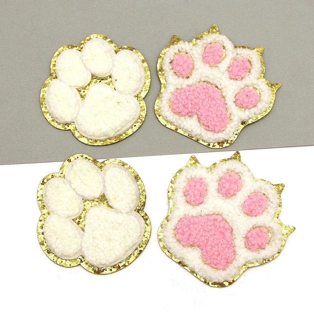 Cat Paw Chenille Glitter Patch Dog Paw Patch Gold Glitter - Etsy