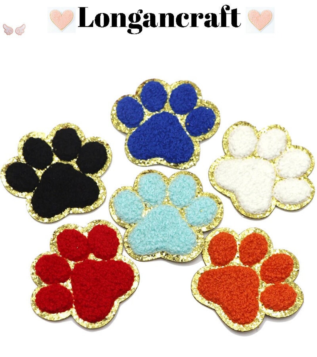 Cat Paw Chenille Glitter Patch, Dog Paw Patch, Gold Glitter Embroidered ...