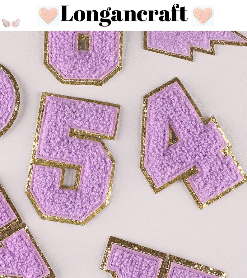 Purple Chenille Letter Patch, Gold Glitter Iron on Applique (3.1 Inch ...