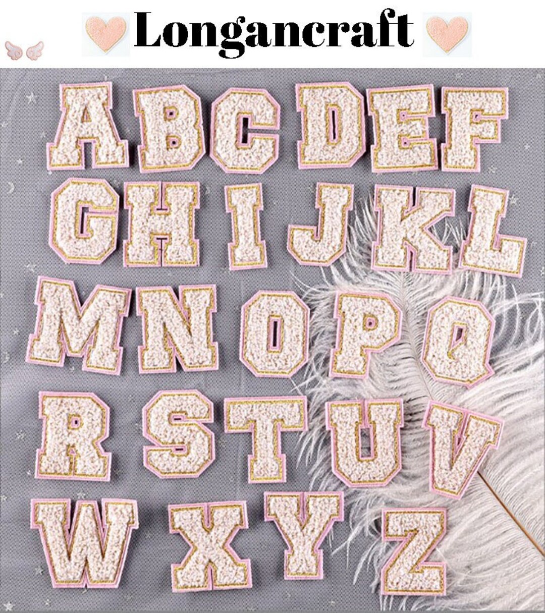 Pink Alphabet Letter Chenille Patch , DIY Name Alphabet Patches ...