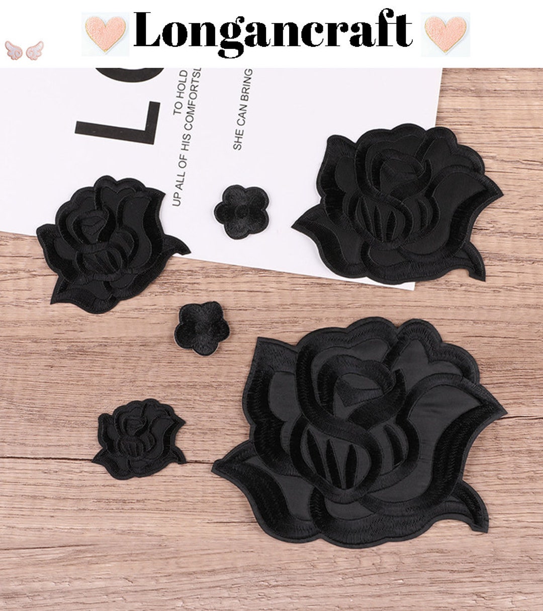 Black Flower Embroidered Patches, DIY Plant Embroidery Patch, Iron on ...