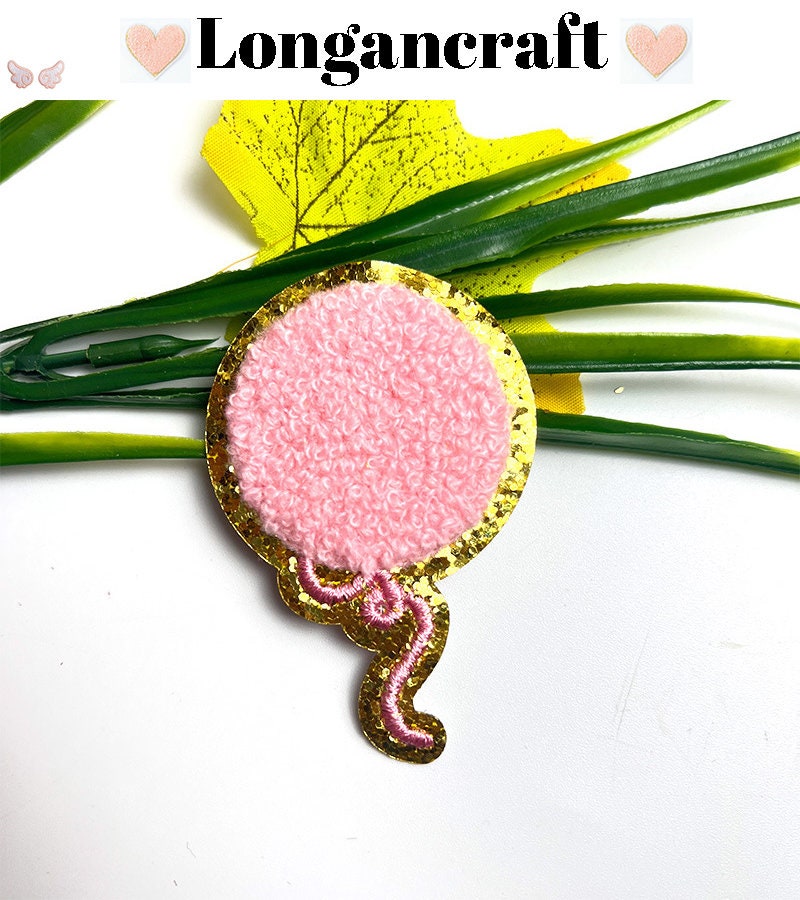 Chenille Balloon Iron on Patch, Gold Glitter Embroidery Applique ...