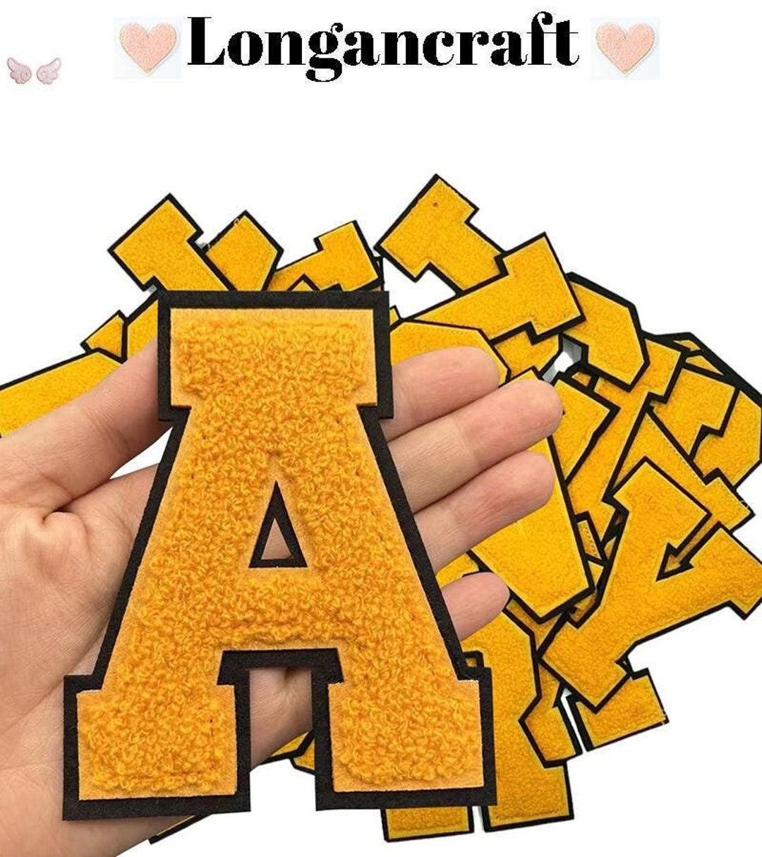 3.1/4.2 Inch Yellow Large Letter Chenille Embroidered Patch , DIY Name ...