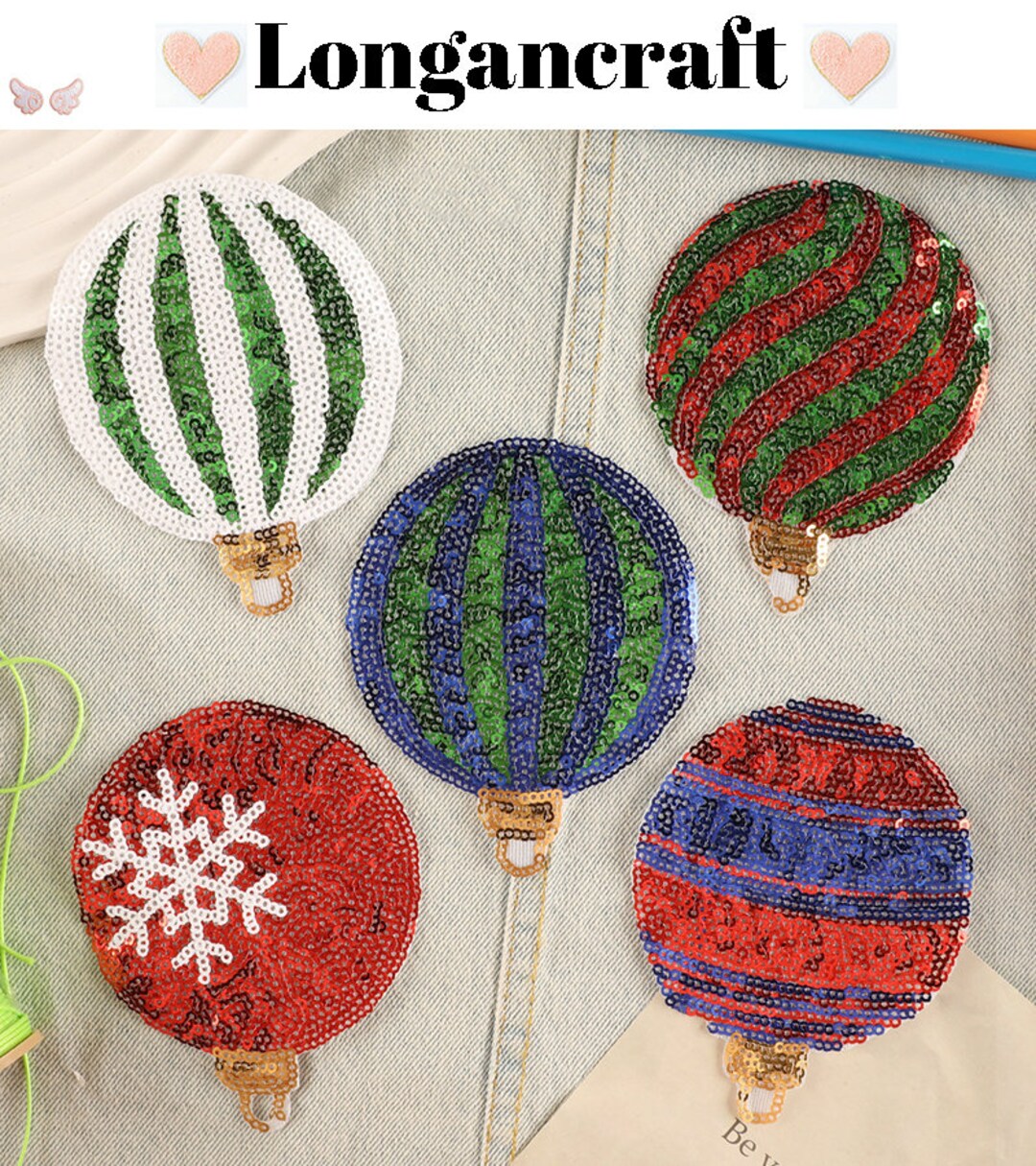 Christmas Balloon Sequin Iron on Patch, Holiday Applique, Color Ball ...