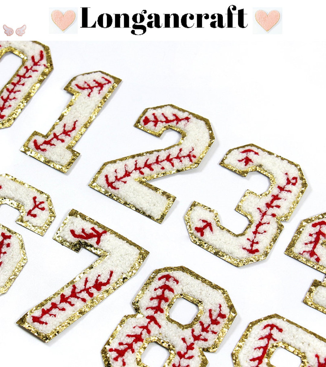 Baseball Number Patch, Glitter Chenille Embroidered Iron on (2.7 Inch ...