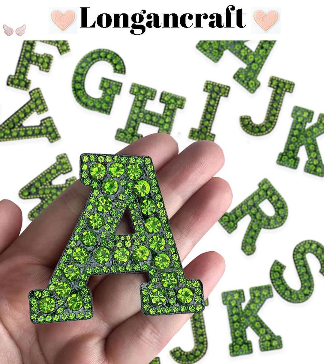 2.0 Inch Green Rhinestone Letter Patch A-Z, Letter Patches Iron On, DIY ...