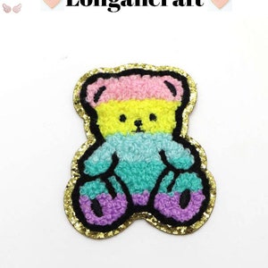 Rainbow Bear Diamond Chenille Patches, Glitter Chenille Embroidered Patch, Cake Patch, Donut ...
