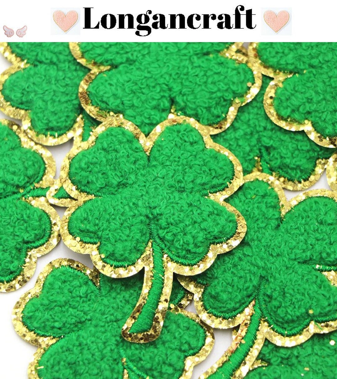 Clover Chenille Embroidered Patch, Clover Patches, Leaf Glitter Patch ...