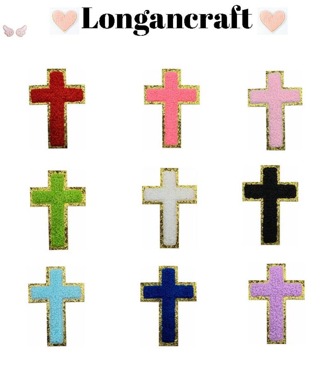 Color Cross Chenille Glitter Patch, Cross Patch, Gold Glitter ...