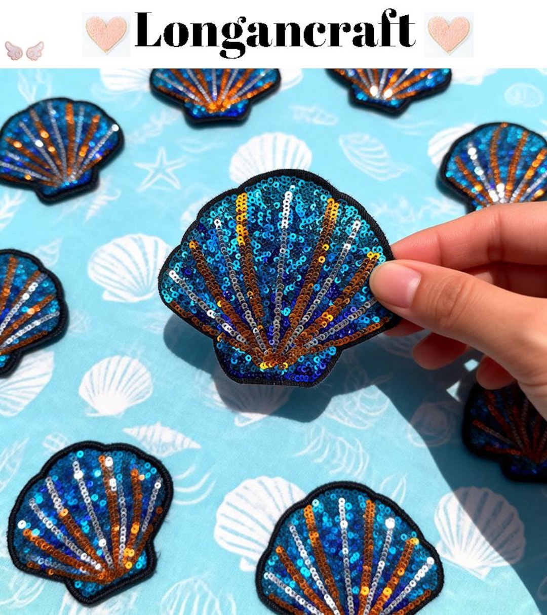Summer Shell Sequin Iron on Patches, Glitter Applique, Sequin Patch for ...
