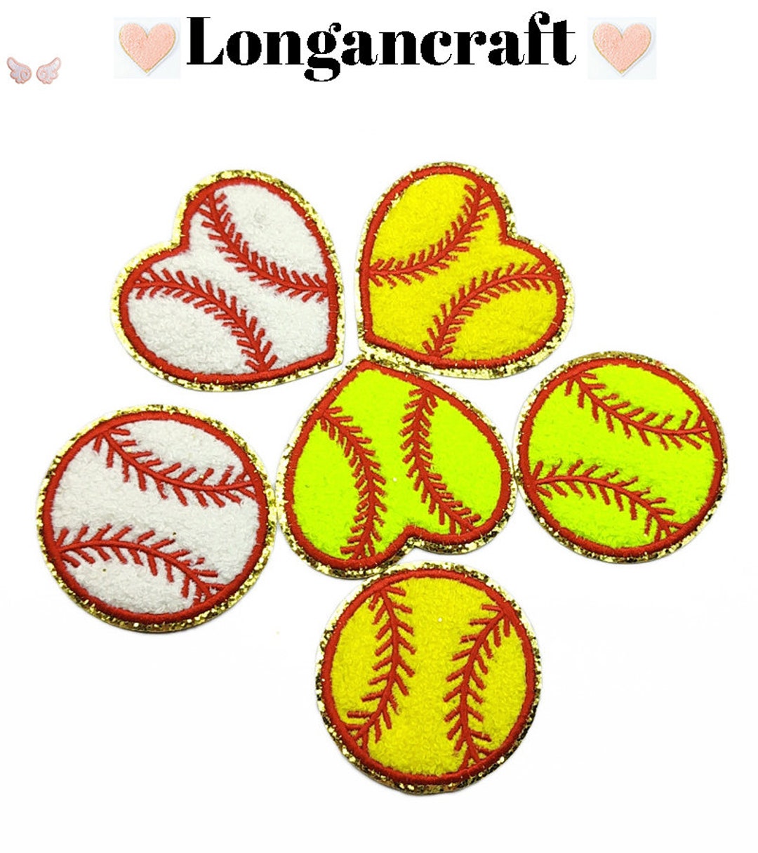 Baseball Glitter Chenille Iron on Patches, Heart Patch (5PCS) - Etsy
