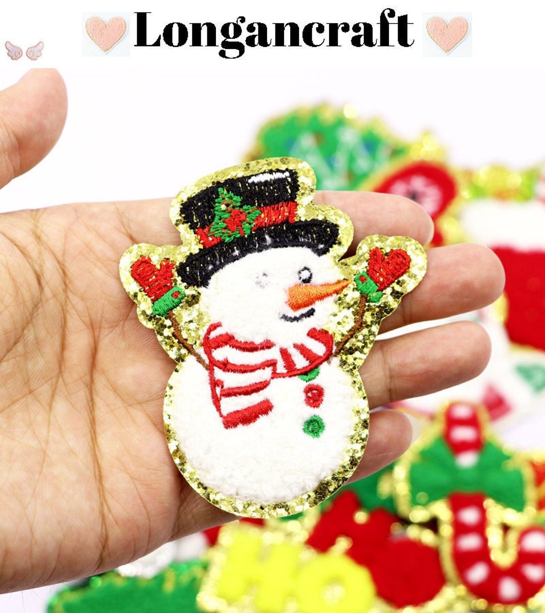 Christmas Chenille Patch , Santa Claus Patch, Snow Patch, Gold Glitter ...