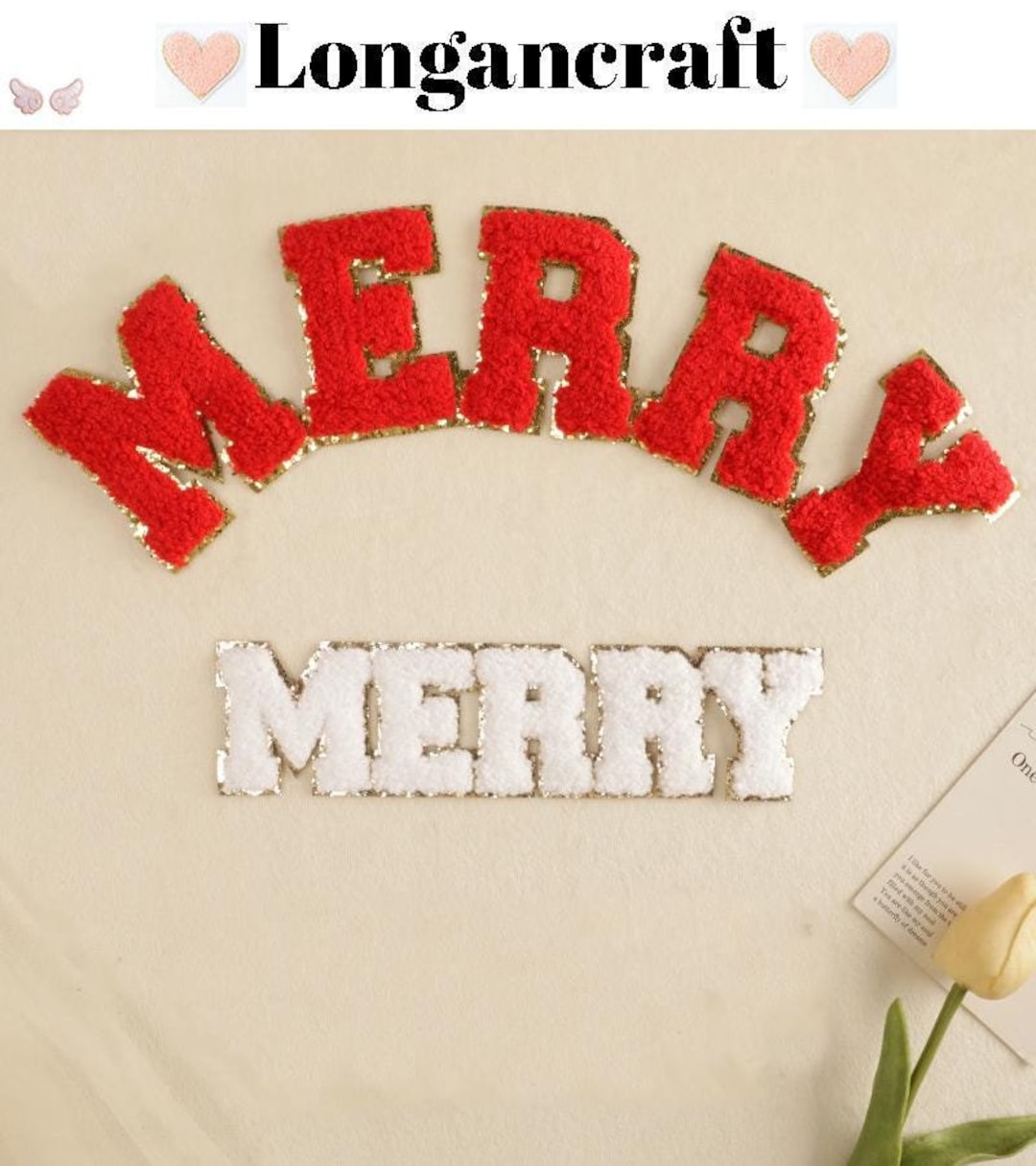 Merry Letter Patch, Red Christnas Letter Chenille Patch Set, Glitter Letter Chenille Embroidered ...