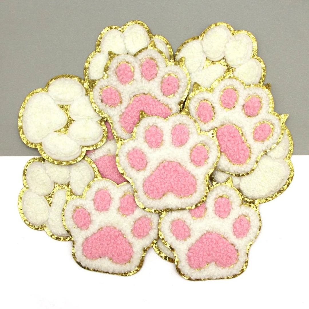 Cat Paw Chenille Glitter Patch, Dog Paw Patch, Gold Glitter Embroidered ...