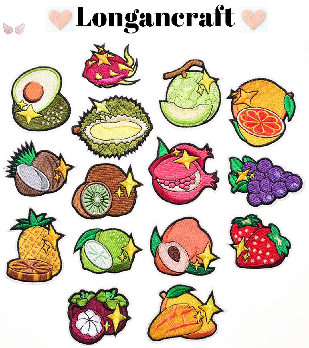 Fruit Embroidery Patch, Fruit Star Patches, Peach, Strawberry, Grape ...