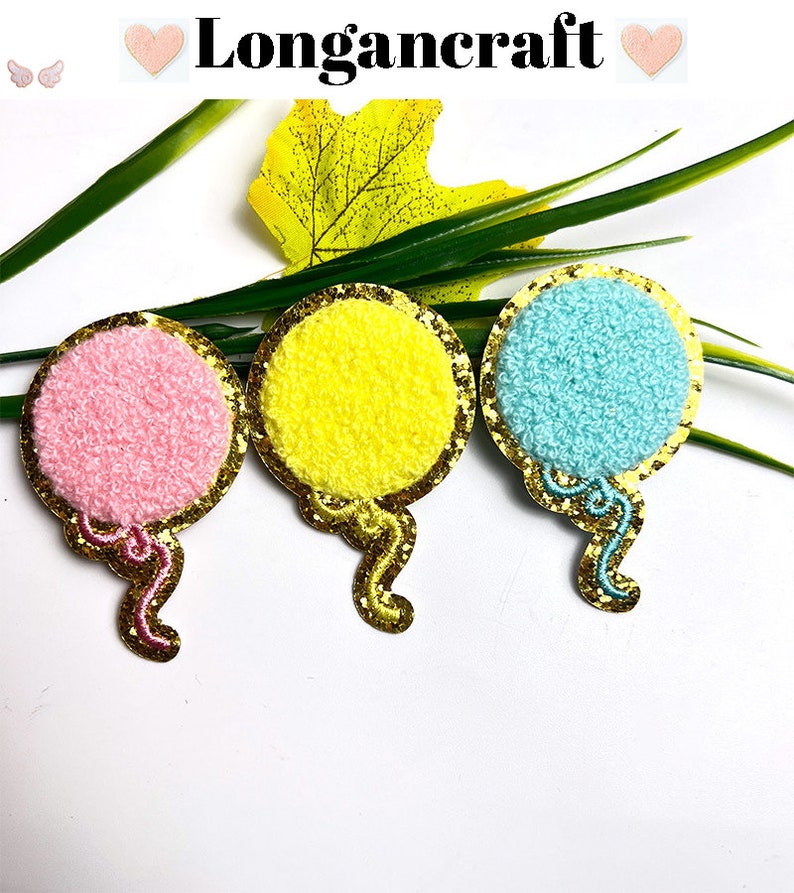 Chenille Balloon Iron on Patch, Gold Glitter Embroidery Applique ...