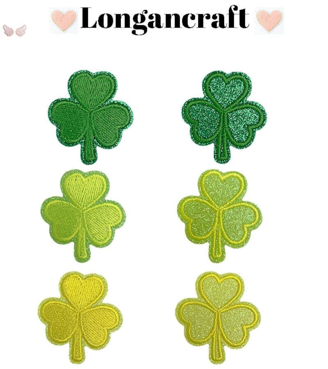 10pcs Clover Glitter Embroidered Patch, Clover Patches, Leaf Glitter ...
