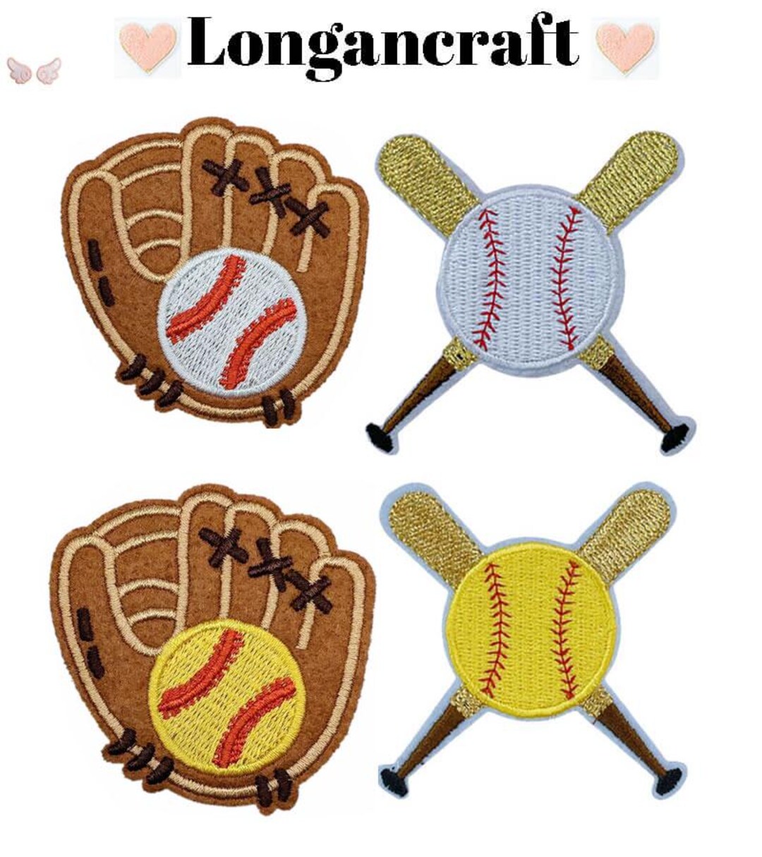 Softball Baseball Iron on Patches, Glove and Bat Applique, Sports ...