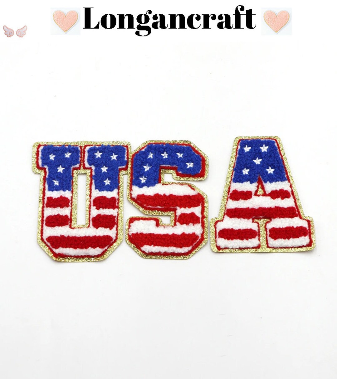 USA Letter Patch, 3.1 Inch Letter Chenille Patch Set, Glitter American ...