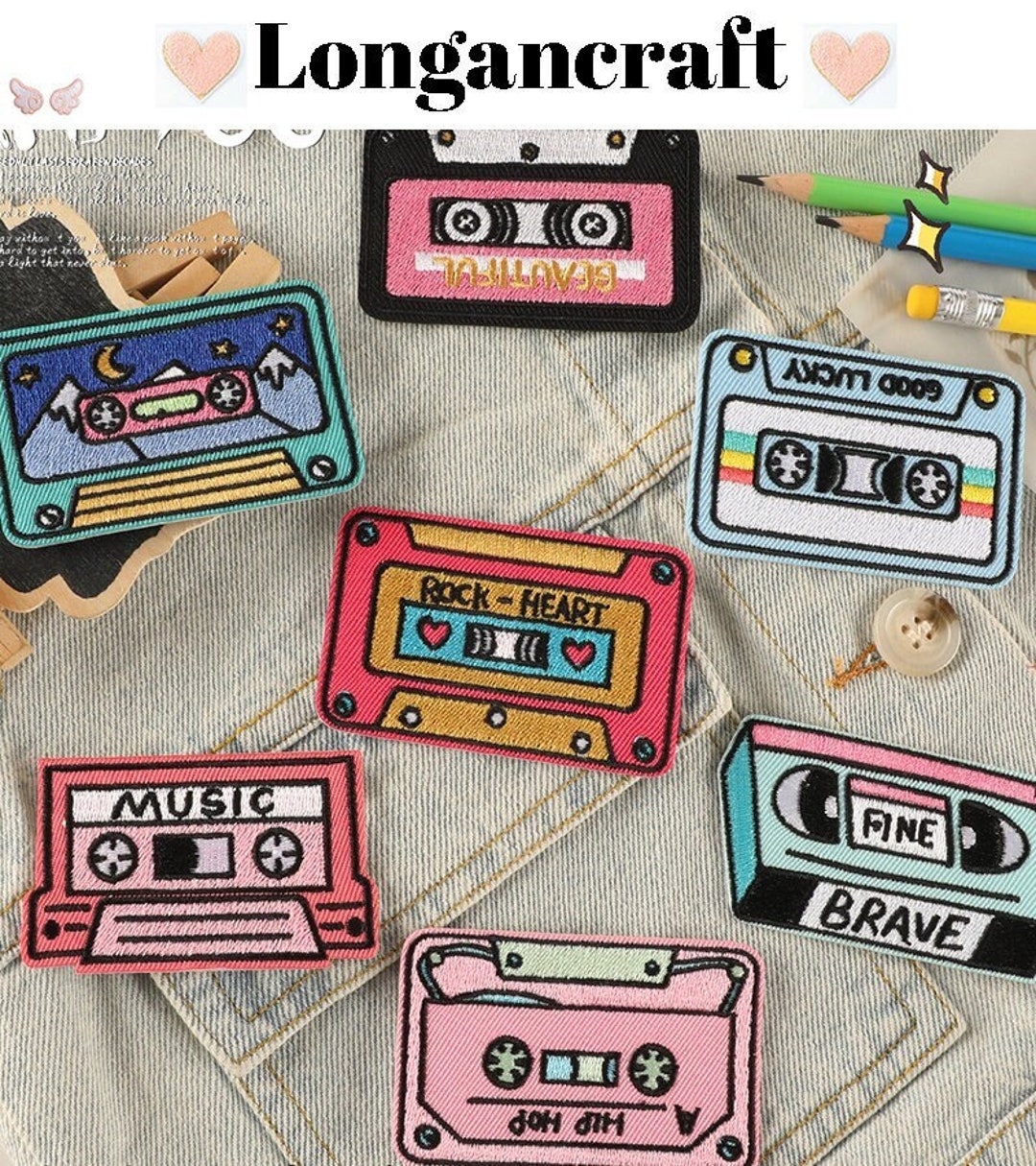 Music Tape Embroidered Patches, DIY Cassette Embroidery Patch, Iron on ...