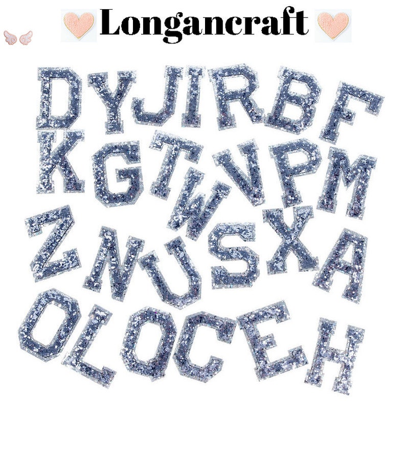 Color Letter Gitter Patch, 2.0 Inch Silver Iron on Patch, Sequin Patch ...