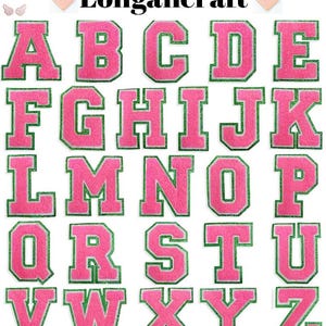 Pink Letter Chenille Embroidered Patch Set, A-Z, 3.1 Inch Green Glitter ...