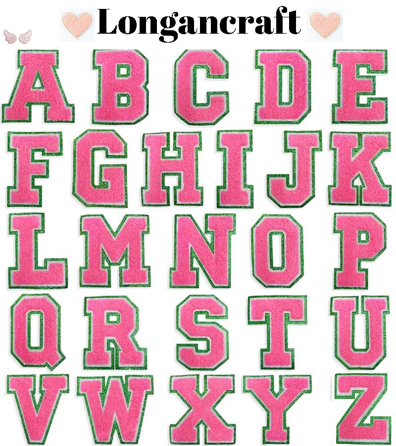 Pink Letter Chenille Embroidered Patch Set, A-Z, 3.1 Inch Green Glitter ...
