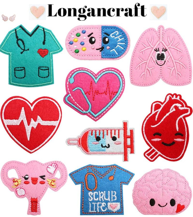 Medical Elements Embroidery Patch, Nurse Uniform, Heart, Pill Patch ...