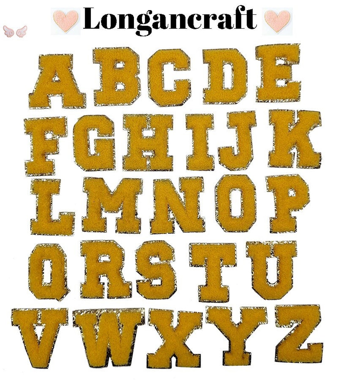 3.1 Inch Yellow Letter Chenille Embroidered Patch, Gold Glitter Iron on ...
