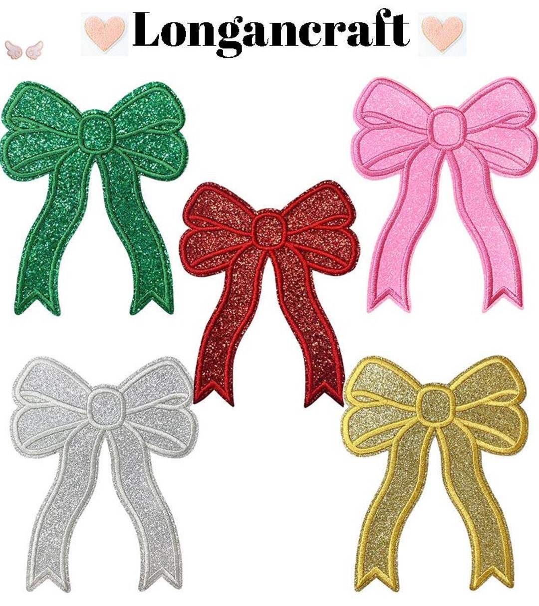 5.0 Inch Colorful Bowknot Glitter Patch, Embroidered Bow Patch, Iron on ...