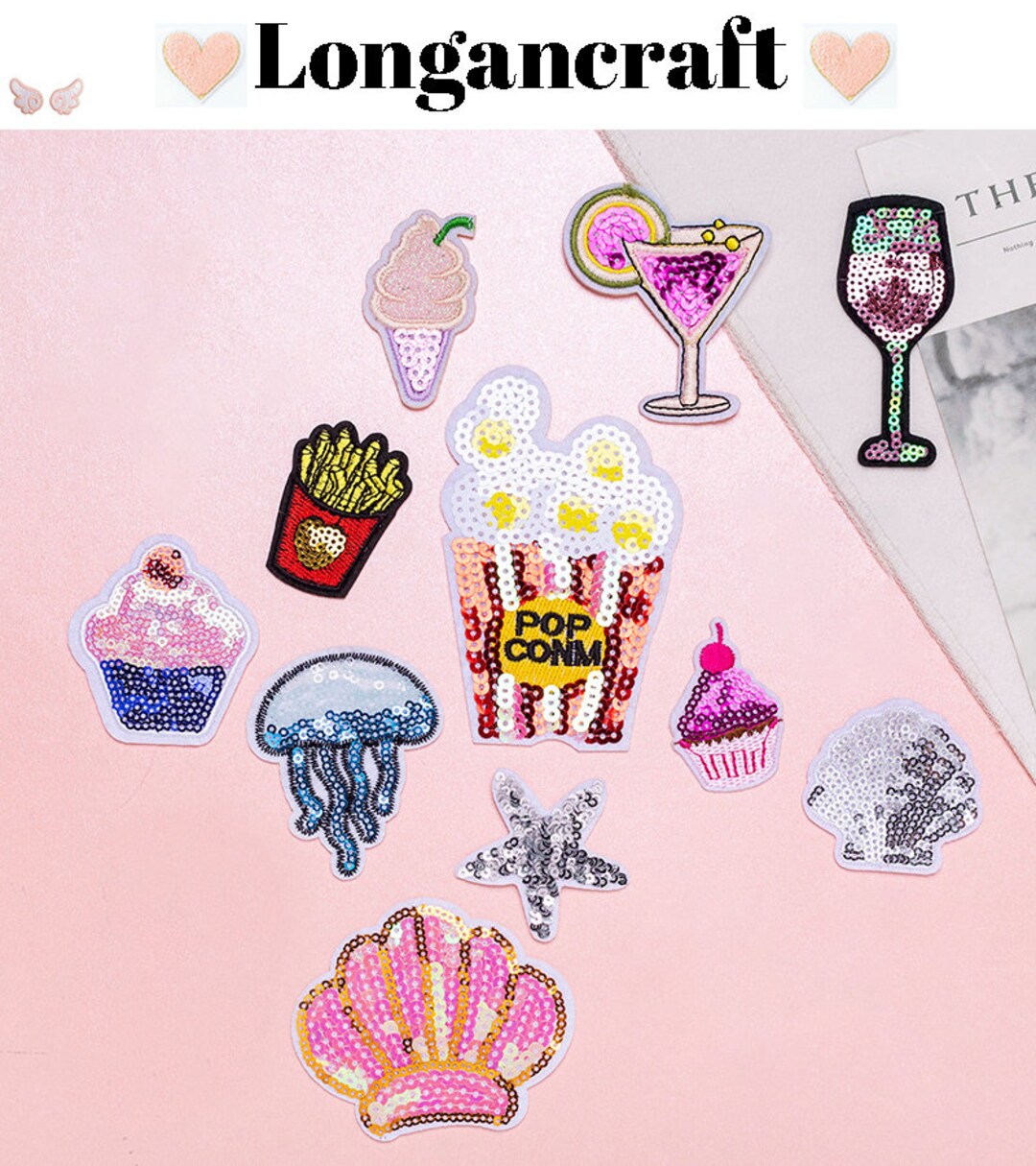 Sequin Summer Embroidery Patch, Shell Patch, Starfish Patch, Ice Cream ...