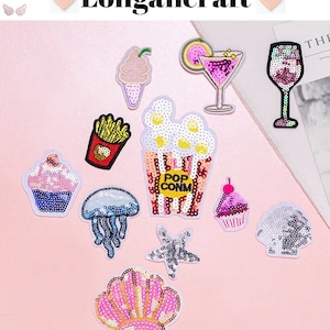 Sequin Summer Embroidery Patch, Shell Patch, Starfish Patch, Ice Cream ...