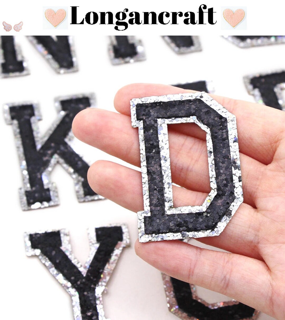 2.0 Inch Black Sequins Letters Patch, Letter Patches Iron On, Letter ...