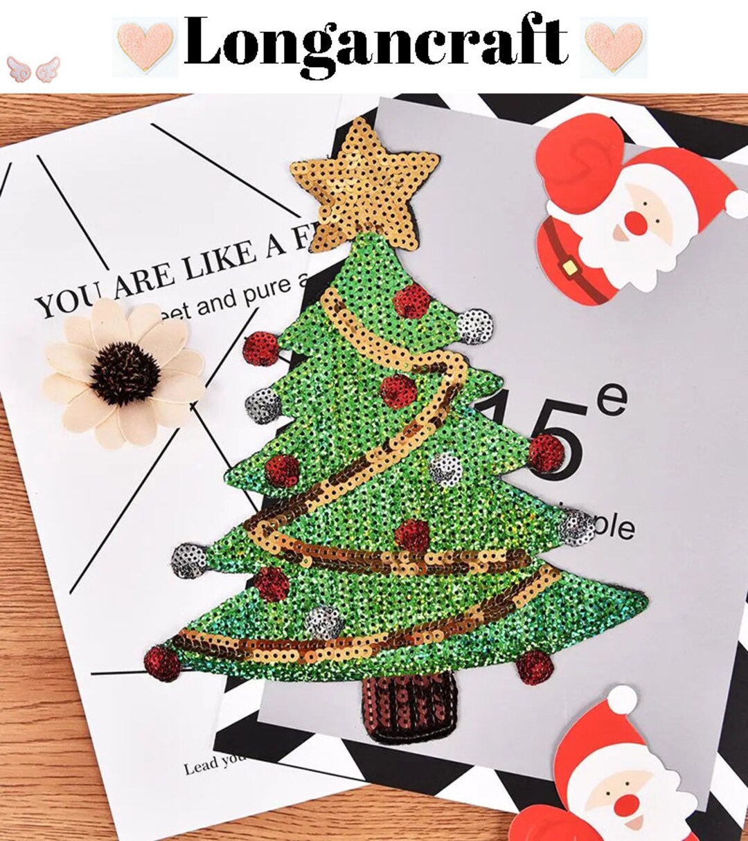 Sequin Big Christmas Tree Patch, Snowflake, Elk, Snowman, Santa Claus ...