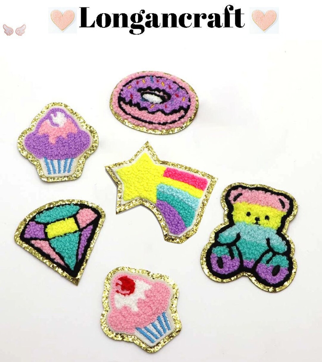 Rainbow Bear Diamond Chenille Patches, Glitter Chenille Embroidered Patch, Cake Patch, Donut ...