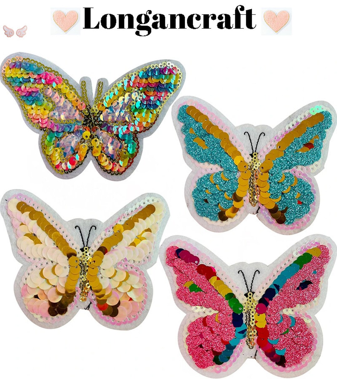 2pcs Sequin Butterfly Iron on Patch, Glitter Embroidery Applique, Bling ...