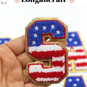 USA Letter Patch, 3.1 Inch Letter Chenille Patch Set, Glitter American Flag Letter Chenille ...