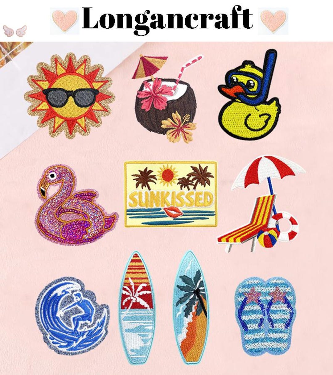 Summer Beach Iron on Patches, Sequin Flip Flops, Surfboard Patch ...