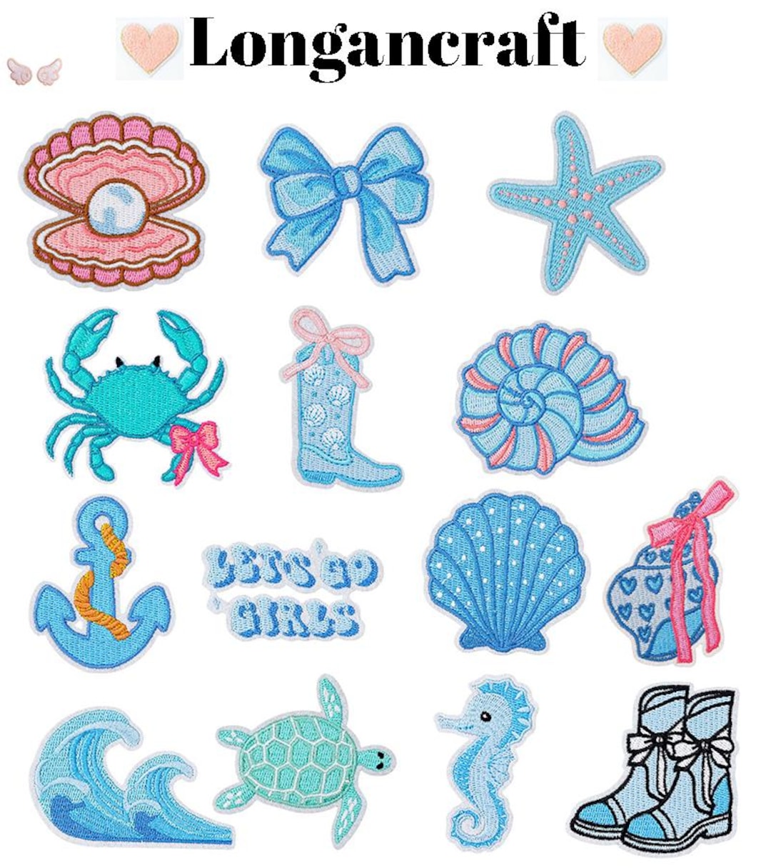 Ocean Embroidered Iron on Patches, Beach Embroidery Applique, Crab ...