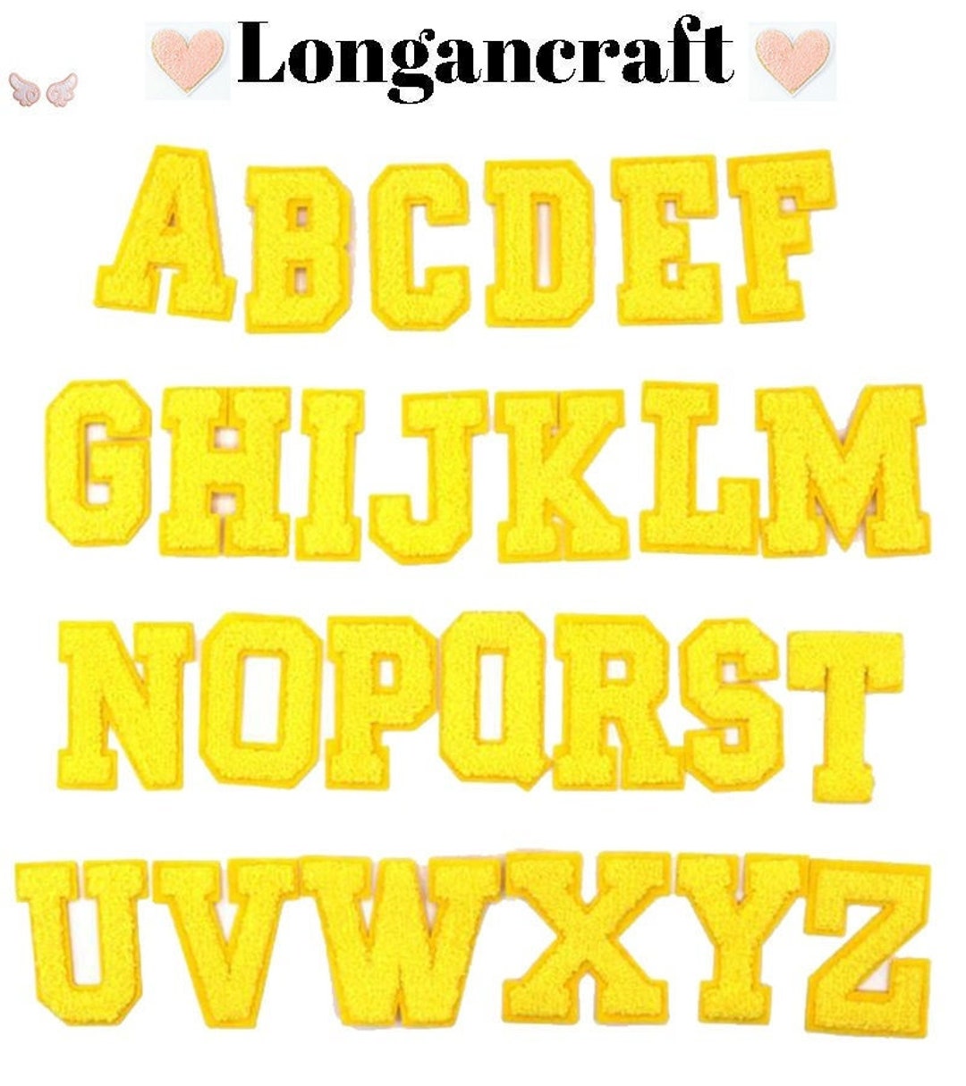 2.8 Inch Yellow Chenille Letters Patch, DIY Name Alphabet Patches ...