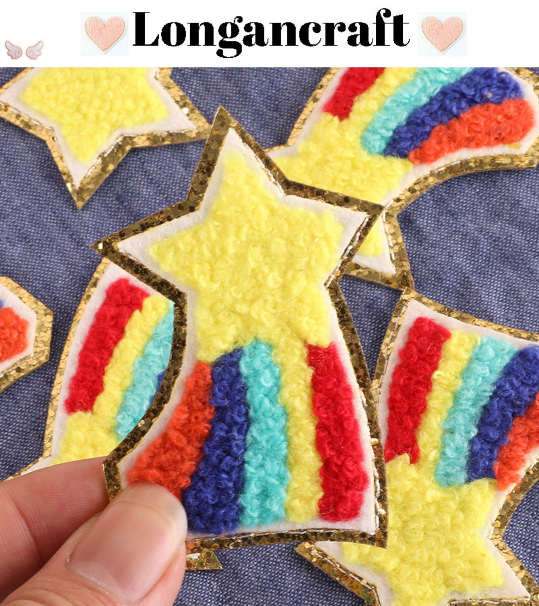 Rainbow Star Chenille Embroidery Patch, Color Patch, Gold Glitter ...