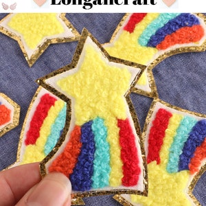 Rainbow Star Chenille Embroidery Patch, Color Patch, Gold Glitter ...