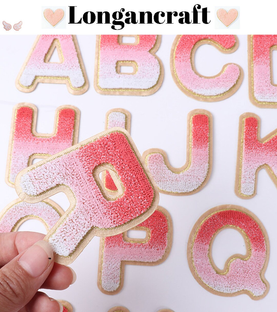 Glitter Chenille Letter Patch, Pink Alphabet Iron on Patch (2.4-2.5 ...