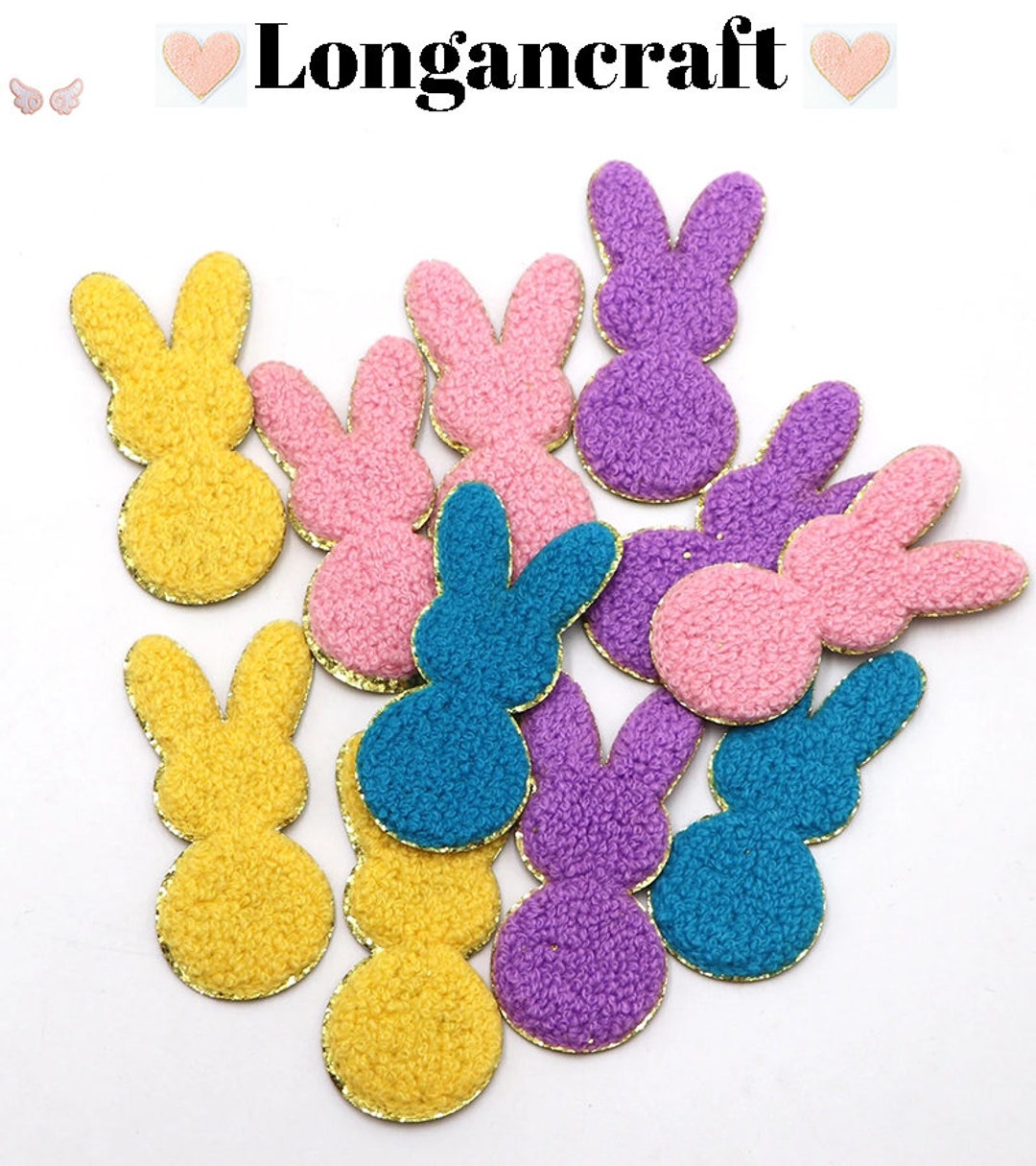 Rabbit Chenille Embroidery Patch, Bunny Patch, Gold Glitter Embroidered ...