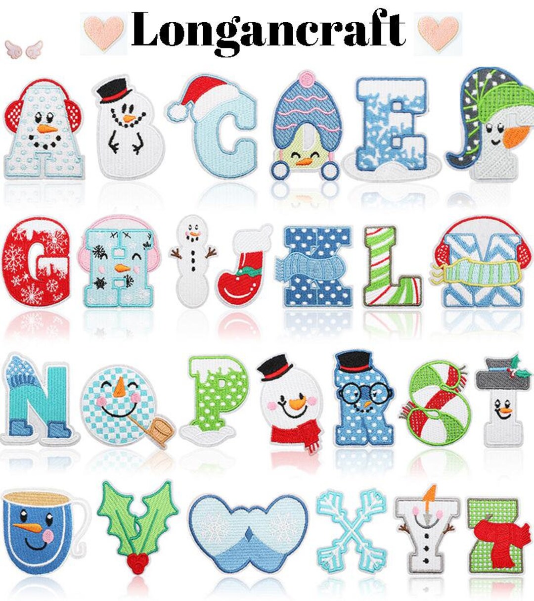 Snow Theme Letter Embroidered Patch, Christmas Letter Iron on Patch ...