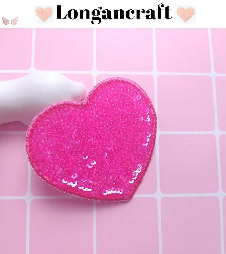 2.7 Inch Sequin Heart Iron on Patch, Glitter Applique, Bling Heart ...